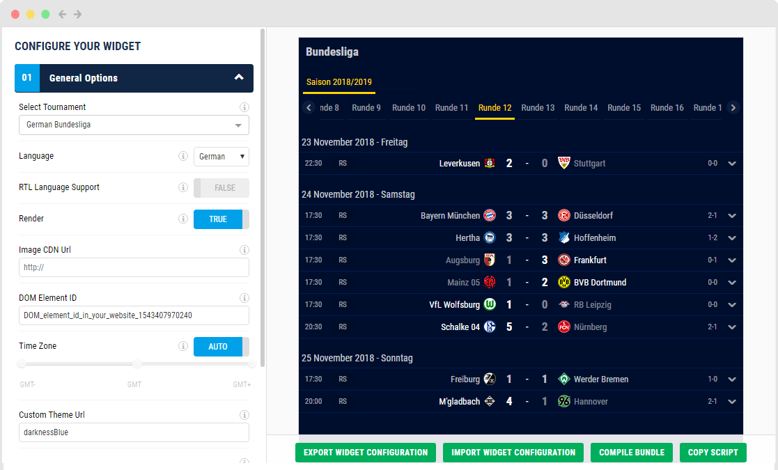 Sports Data Company, Widgets and API