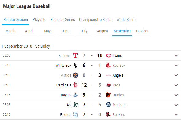 Baseball Fixtures & Results Widget, Baseball API XML Feed