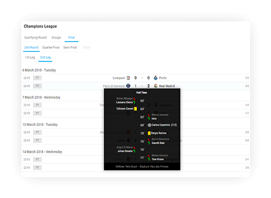 Soccer Fixtures & Results, Widgets, Results API XML Feeds