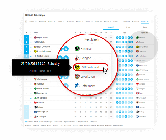 Soccer Standings Widget, Tables Standings API XML Feed