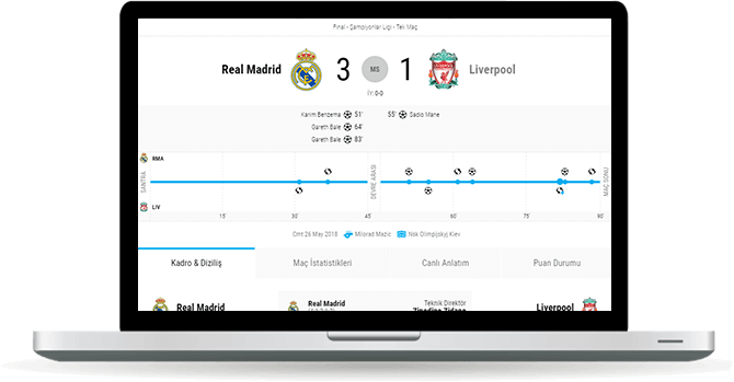 Soccer Match Center Widget, Live Commentary Sports Data
