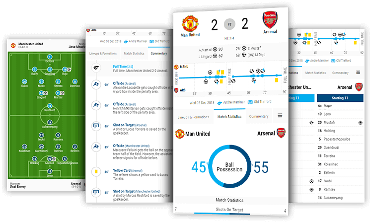 Soccer Match Center Widget, Live Commentary Sports Data